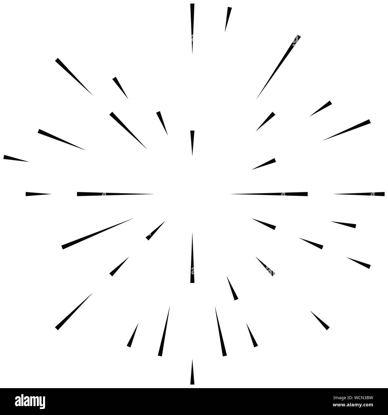 Radial ray, beam lines. Circular radiation stripes pattern. Gleam ...