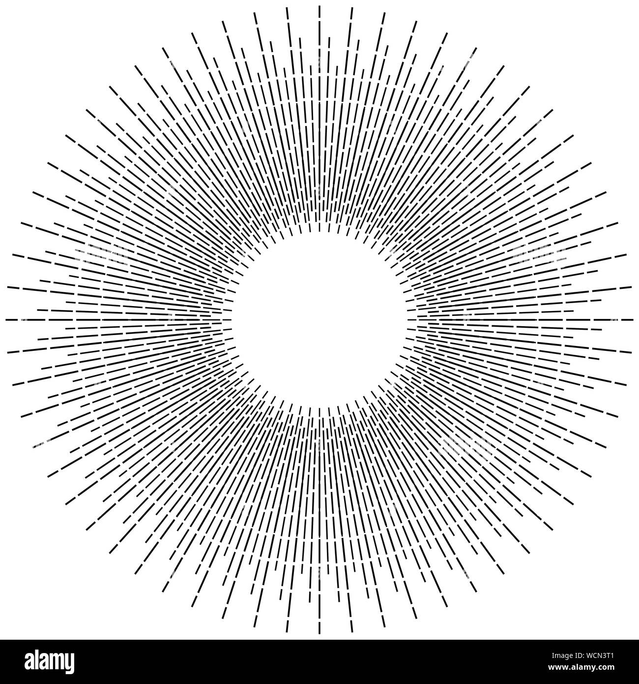 Radial ray, beam lines. Circular radiation stripes pattern. Gleam ...