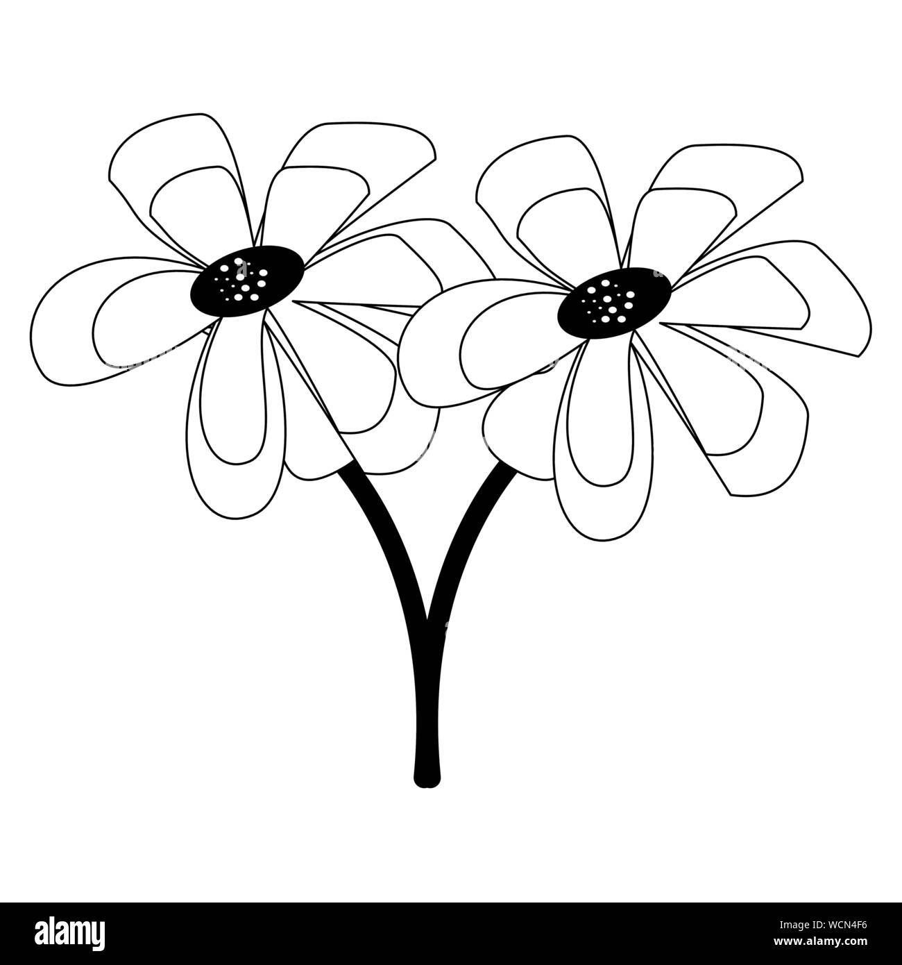 floral spring beautiful flower cartoon in black and white Stock Vector ...