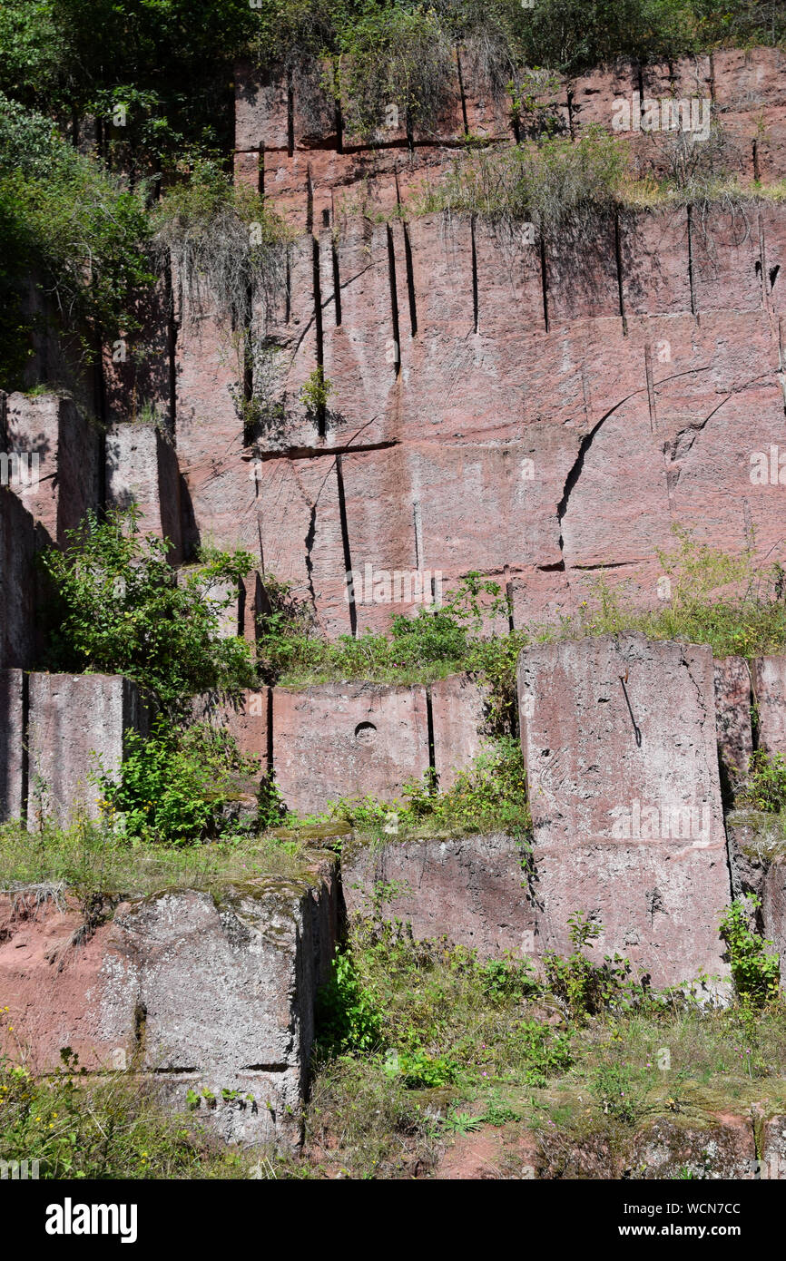 Rugged Red Volcanic Tuff Rock Wall at the Michelnau Stone Pit, a ...