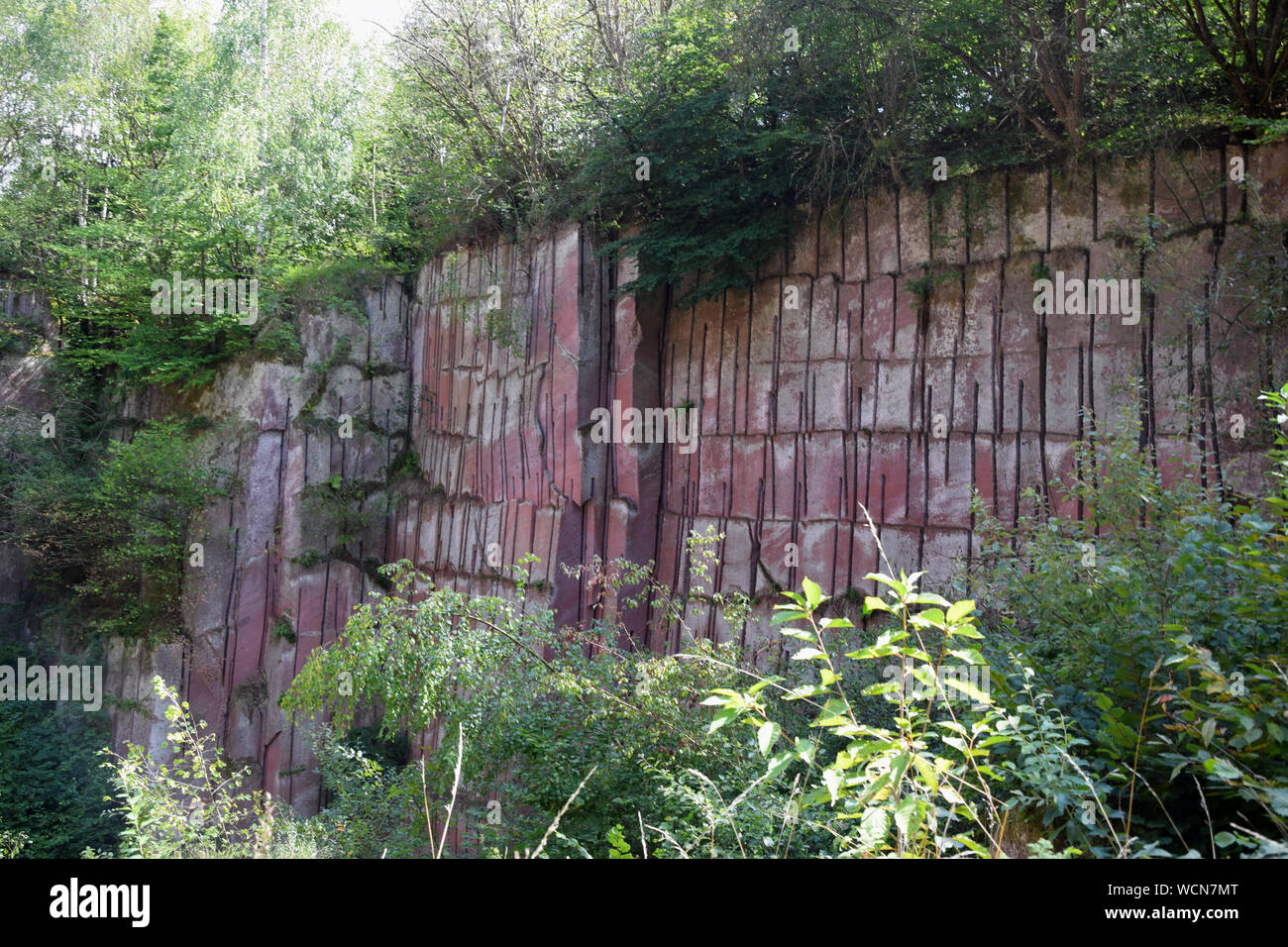 Rugged Red Volcanic Tuff Rock Wall at the Michelnau Stone Pit, a ...
