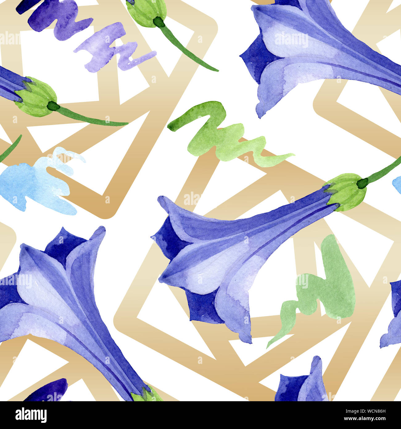 Blue brugmansia floral botanical flowers. Watercolor background ...