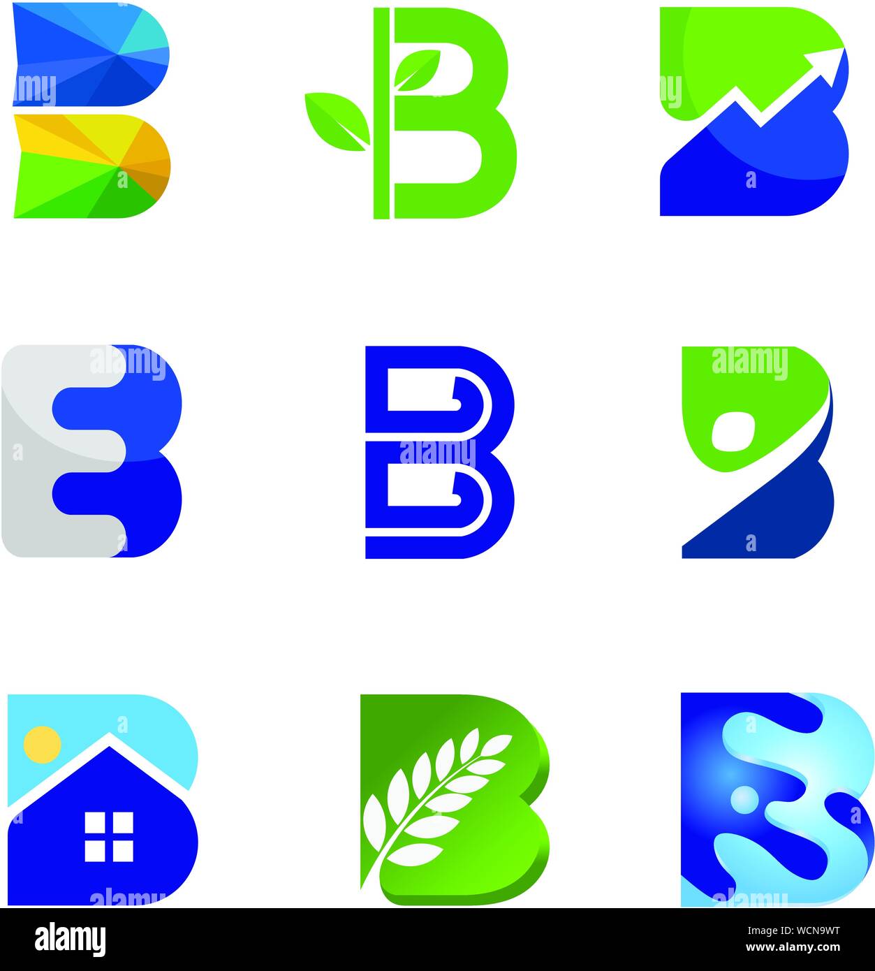 creative initial letter b with colorful style color logo vector set ...