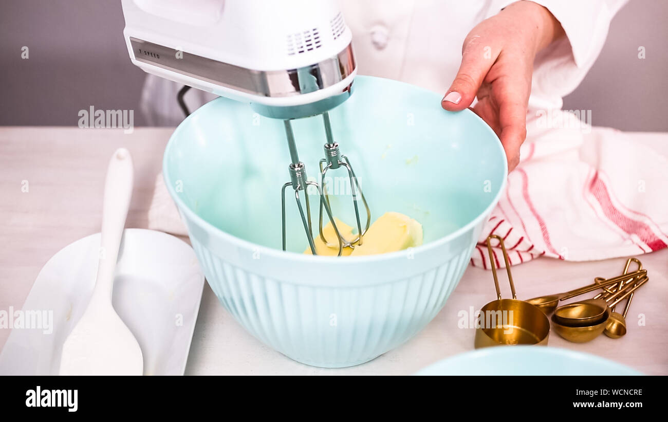 Step by step. Mixing sugar cookies dough in mixing bowl Stock Photo - Alamy