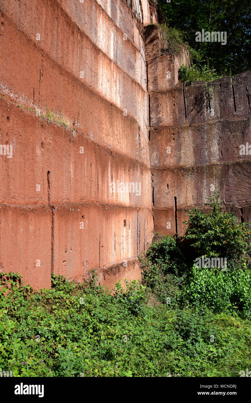 Rugged Red Volcanic Tuff Rock Wall at the Michelnau Stone Pit, a ...