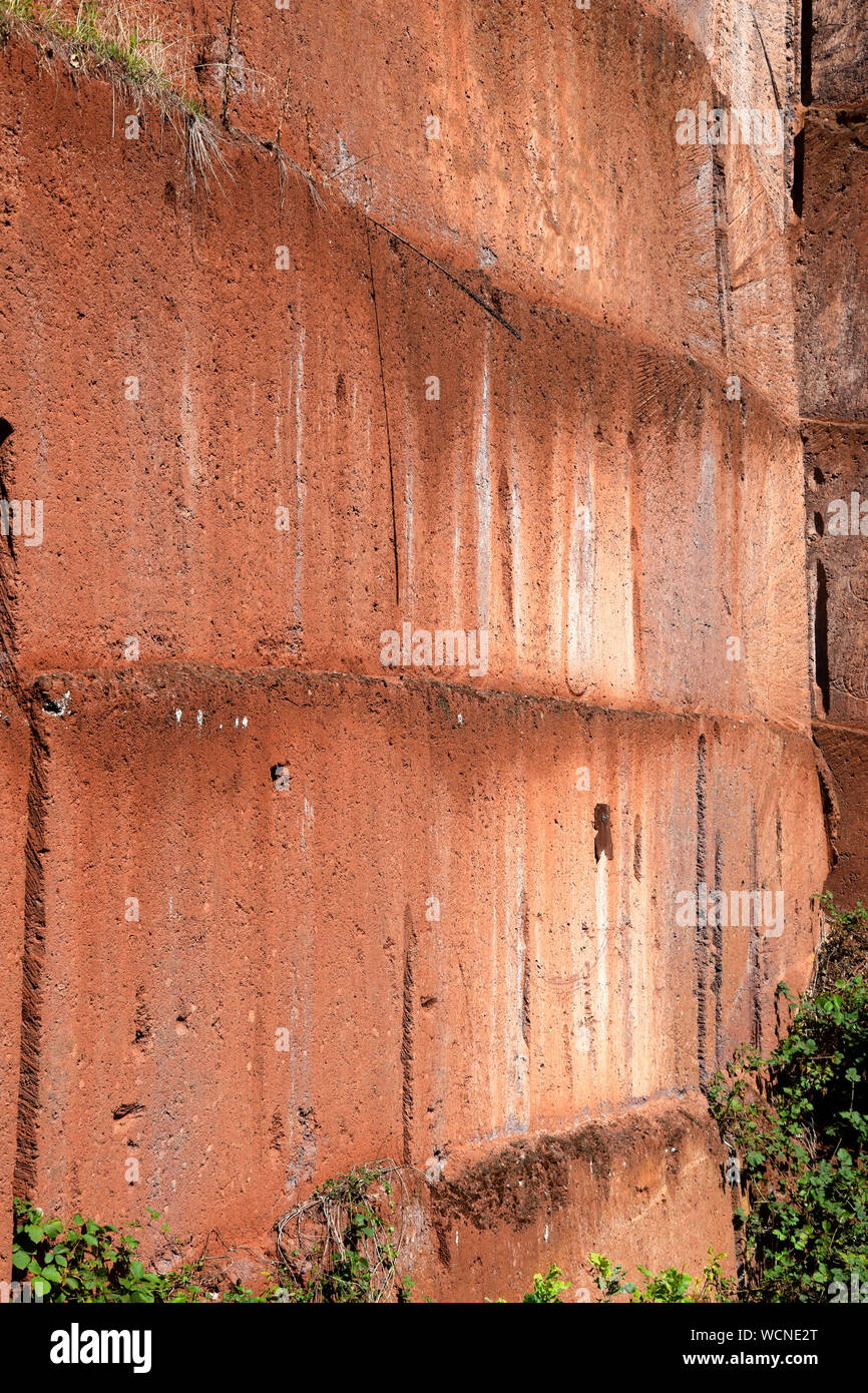 Rugged Red Volcanic Tuff Rock Wall at the Michelnau Stone Pit, a ...