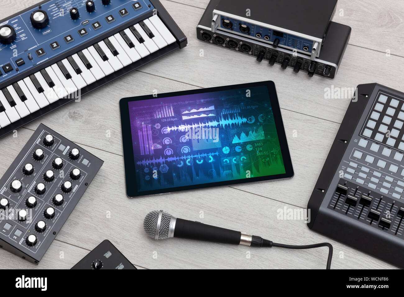 Electronic music instruments, microphone, piano, consoles and tablet ...