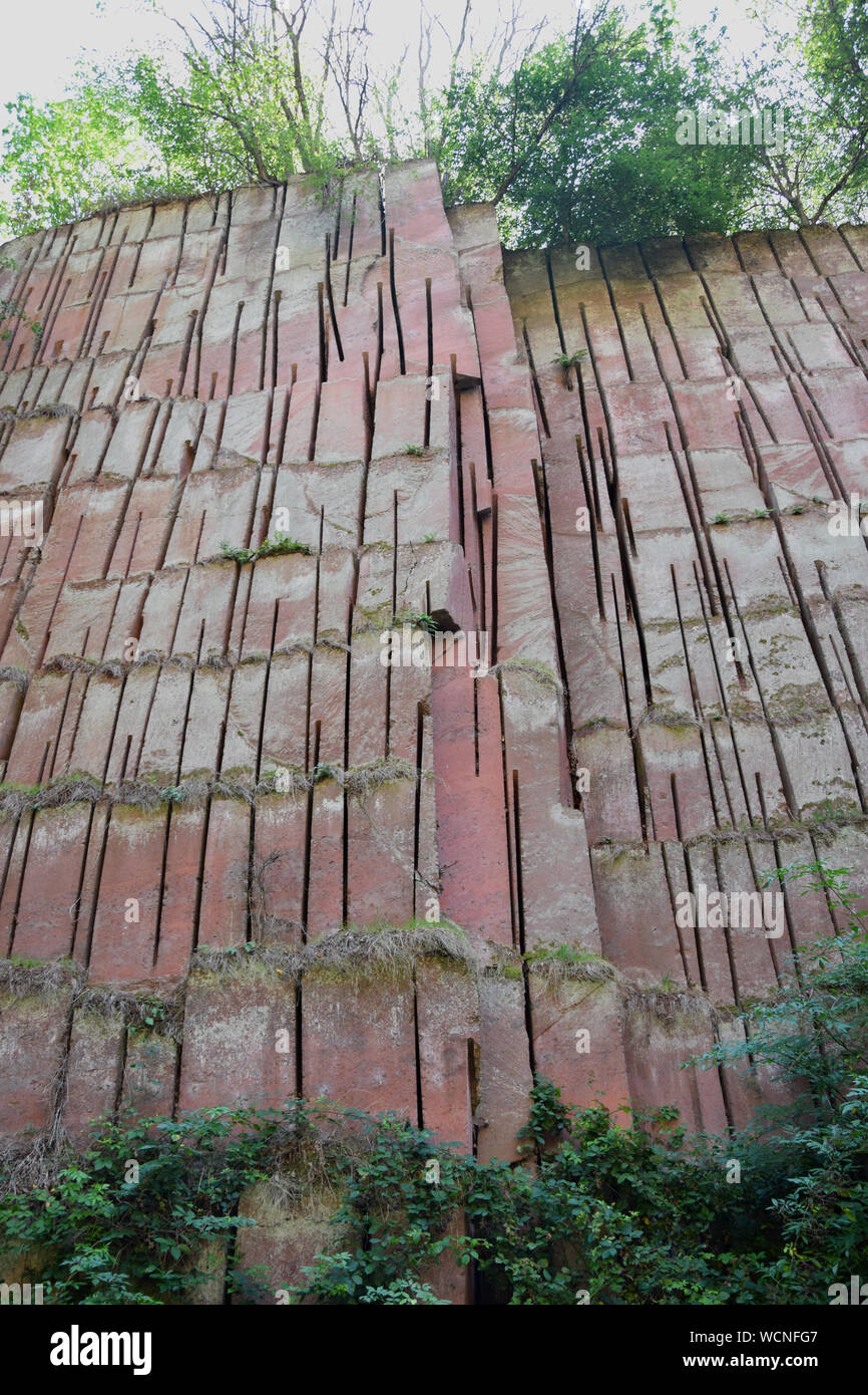 Rugged Red Volcanic Tuff Rock Wall at the Michelnau Stone Pit, a ...