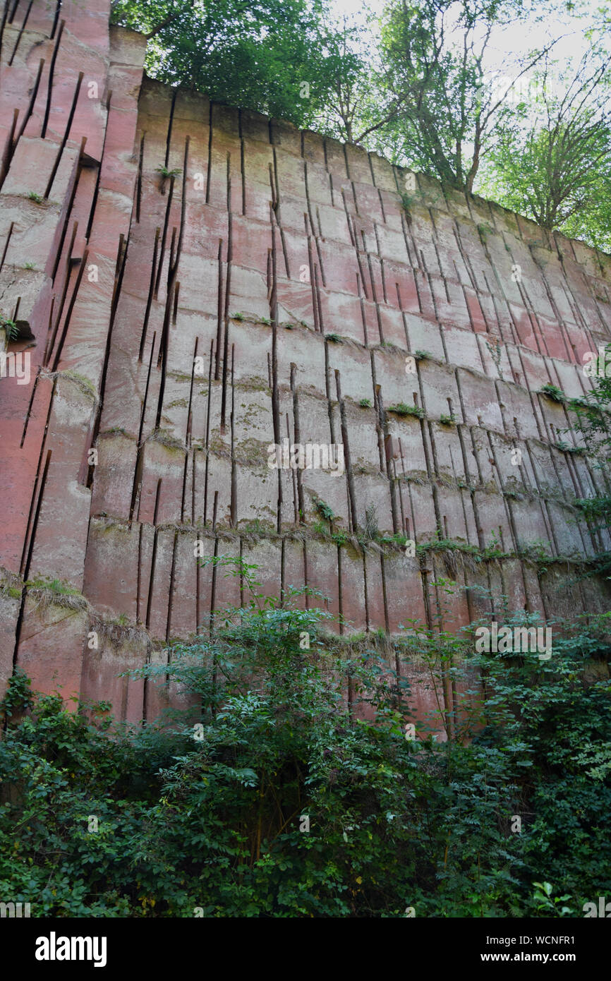 Rugged Red Volcanic Tuff Rock Wall at the Michelnau Stone Pit, a ...