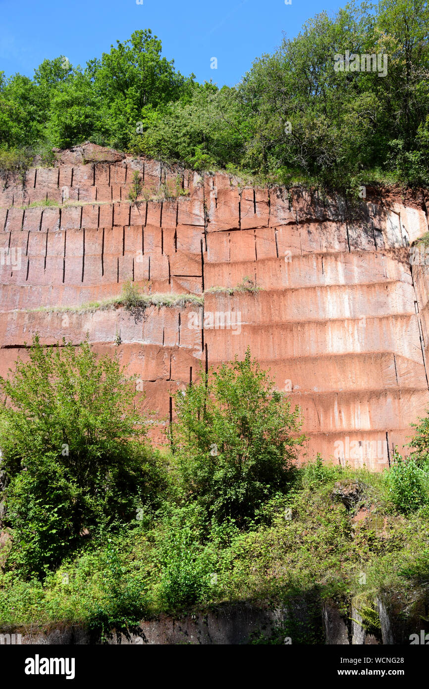 Rugged Red Volcanic Tuff Rock Wall at the Michelnau Stone Pit, a ...