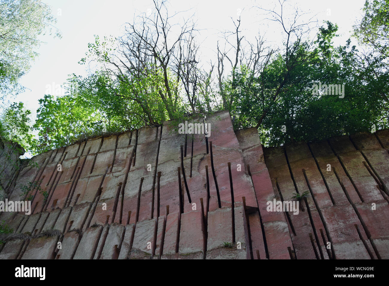 Rugged Red Volcanic Tuff Rock Wall at the Michelnau Stone Pit, a ...
