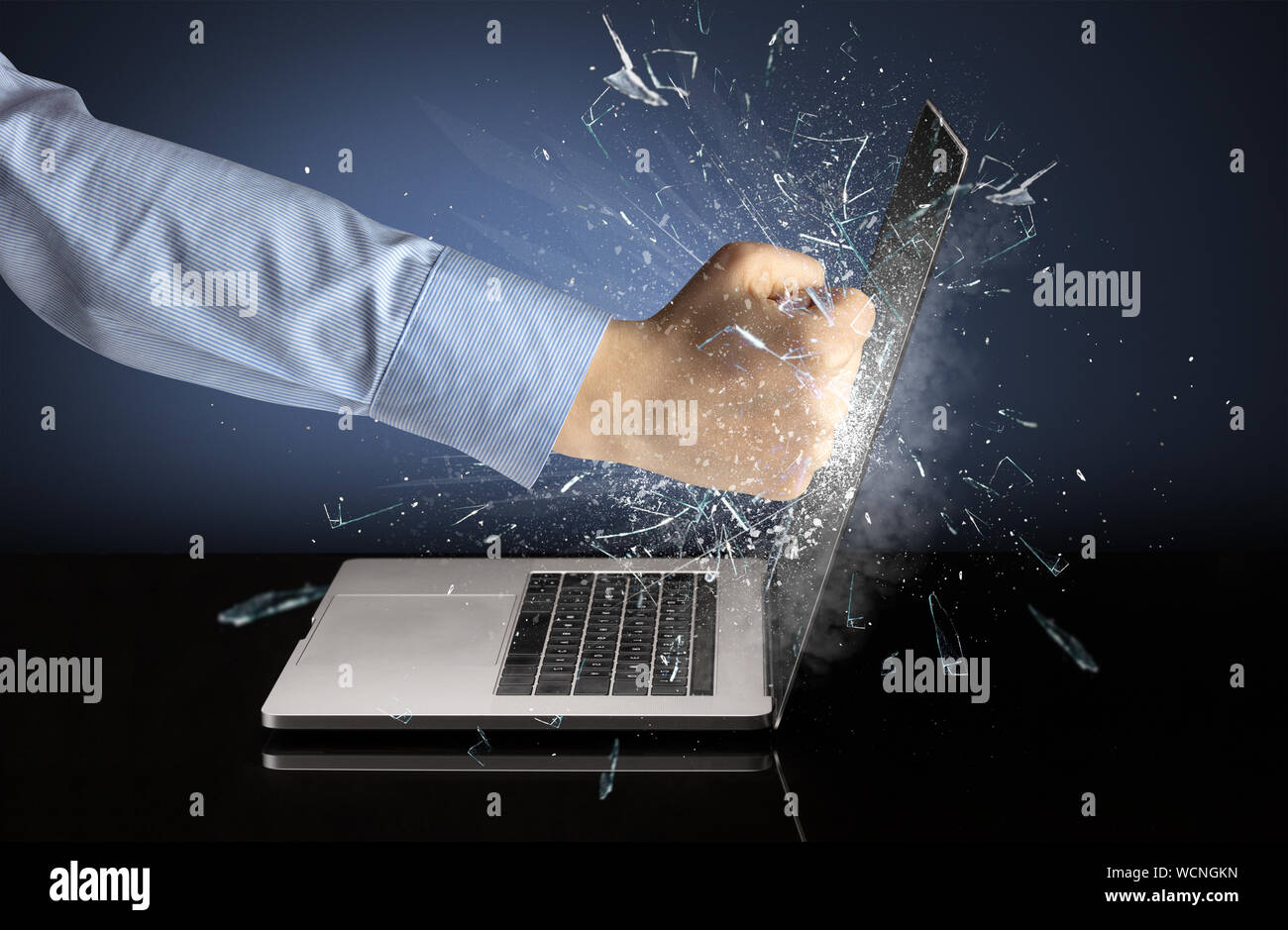 Strong arm boxing laptop screen strongly Stock Photo - Alamy