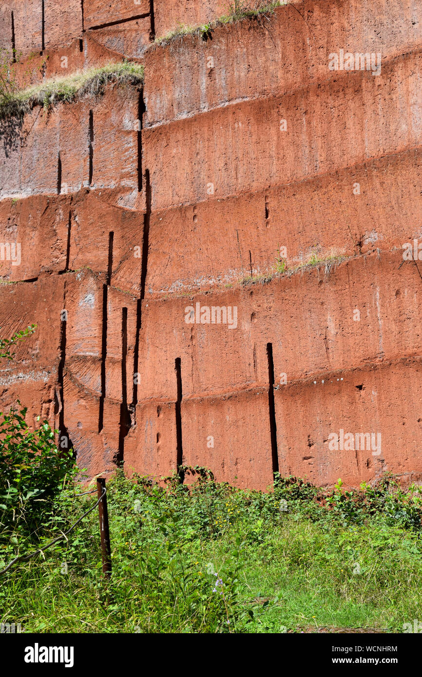 Rugged Red Volcanic Tuff Rock Wall at the Michelnau Stone Pit, a ...