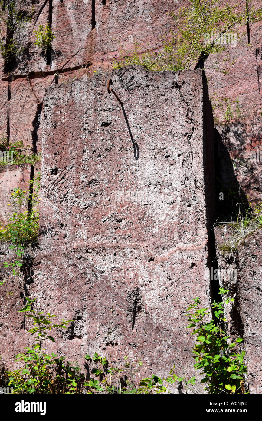 Rugged Red Volcanic Tuff Rock Wall at the Michelnau Stone Pit, a ...