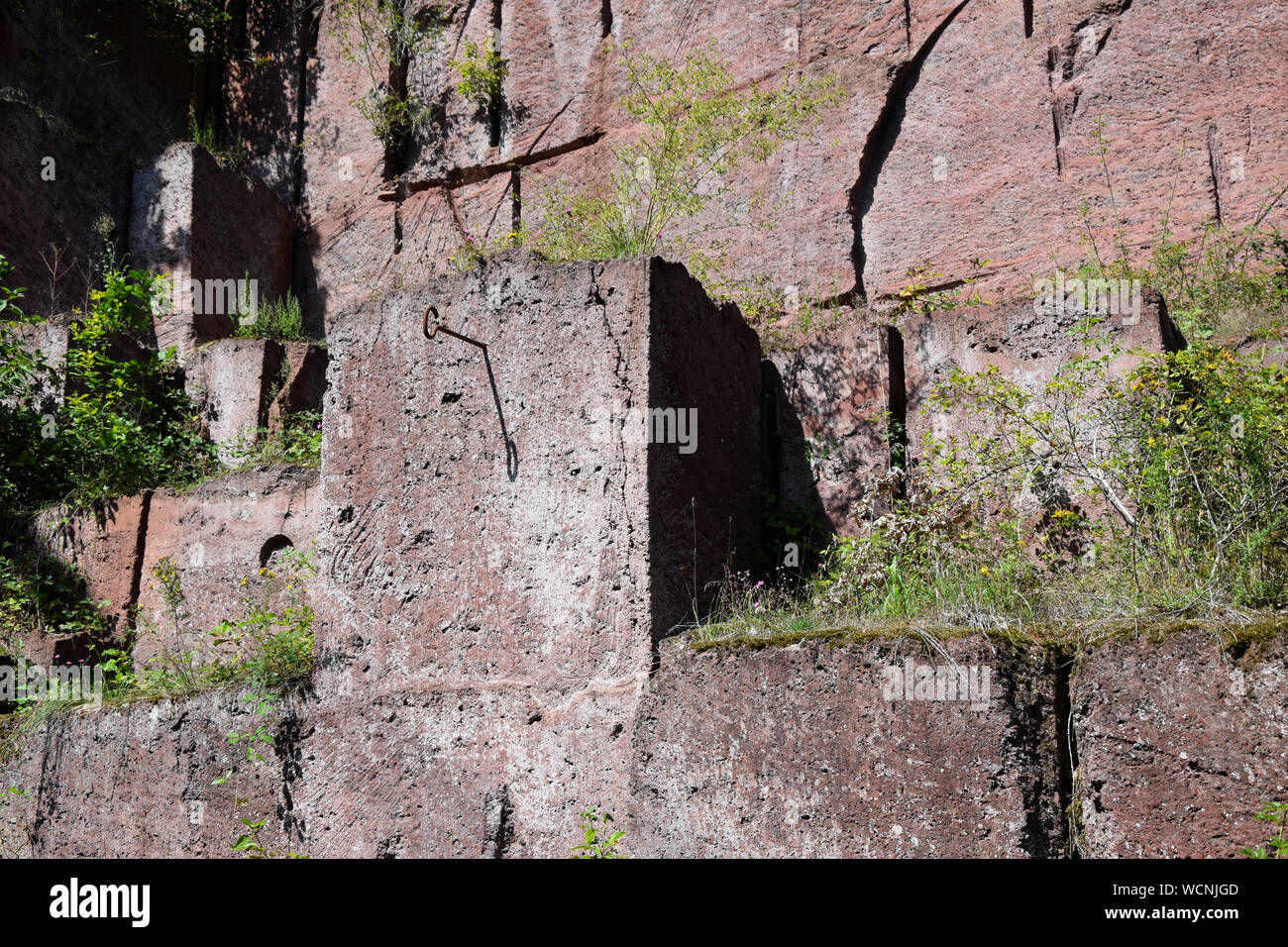 Rugged Red Volcanic Tuff Rock Wall at the Michelnau Stone Pit, a ...