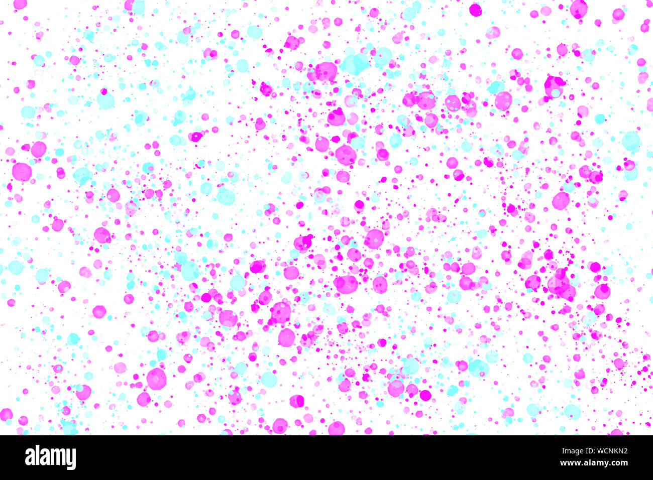 Blue and purple random round paint splashes on white background ...