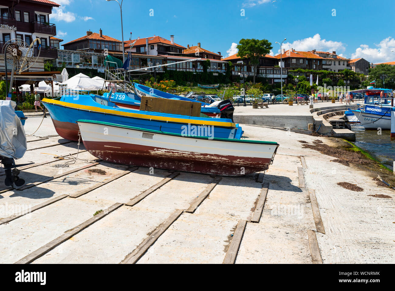 Nessebar, Bulgaria July 15, 2019. Sea port on the shores of the Black ...