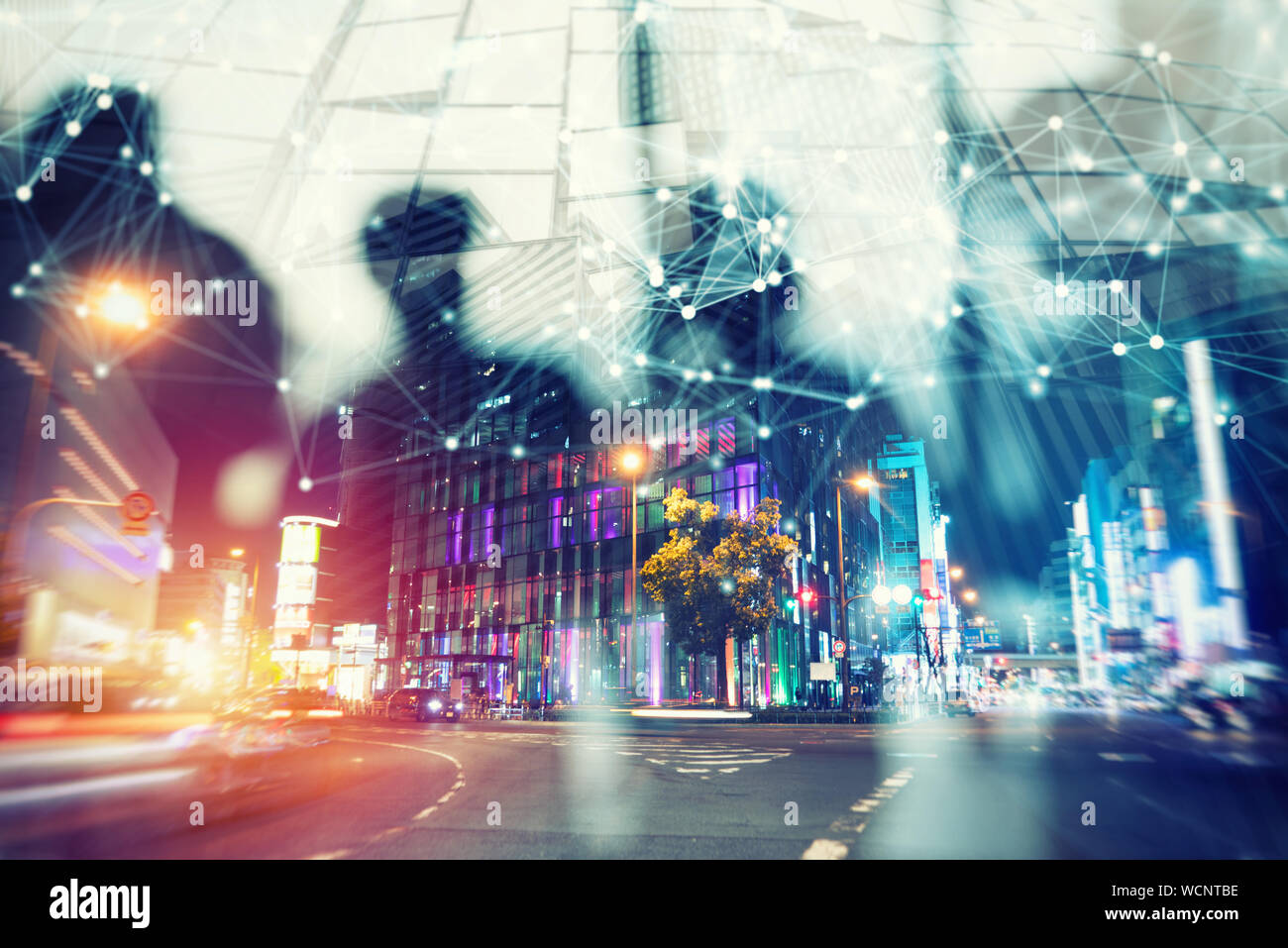 Abstract network background concept with double exposure and network ...