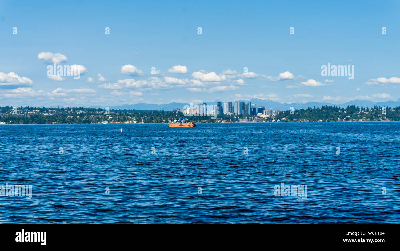 A view of the Bellevue, Washington skyline and Lake Washington Stock ...