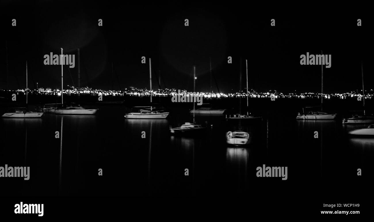 Waterfront night scene Black and White Stock Photos & Images - Alamy