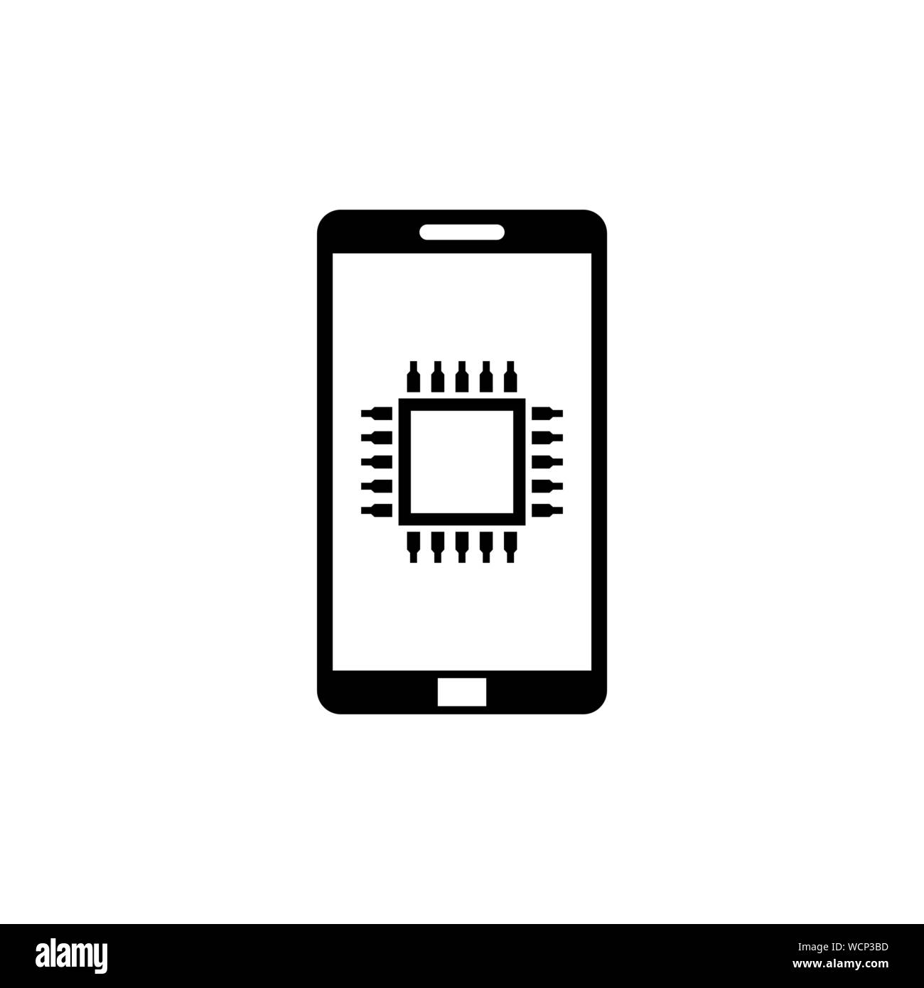 Touchscreen Smartphone and CPU Chip. Flat Vector Icon illustration ...
