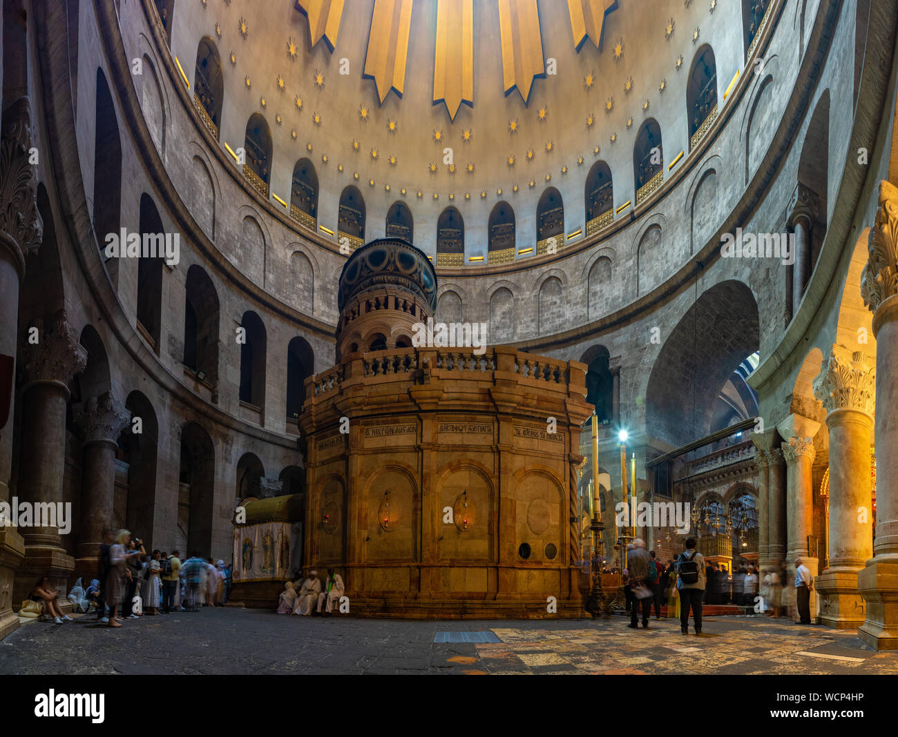 A panorama picture of the Tomb of Christ, inside the Church of the Holy ...