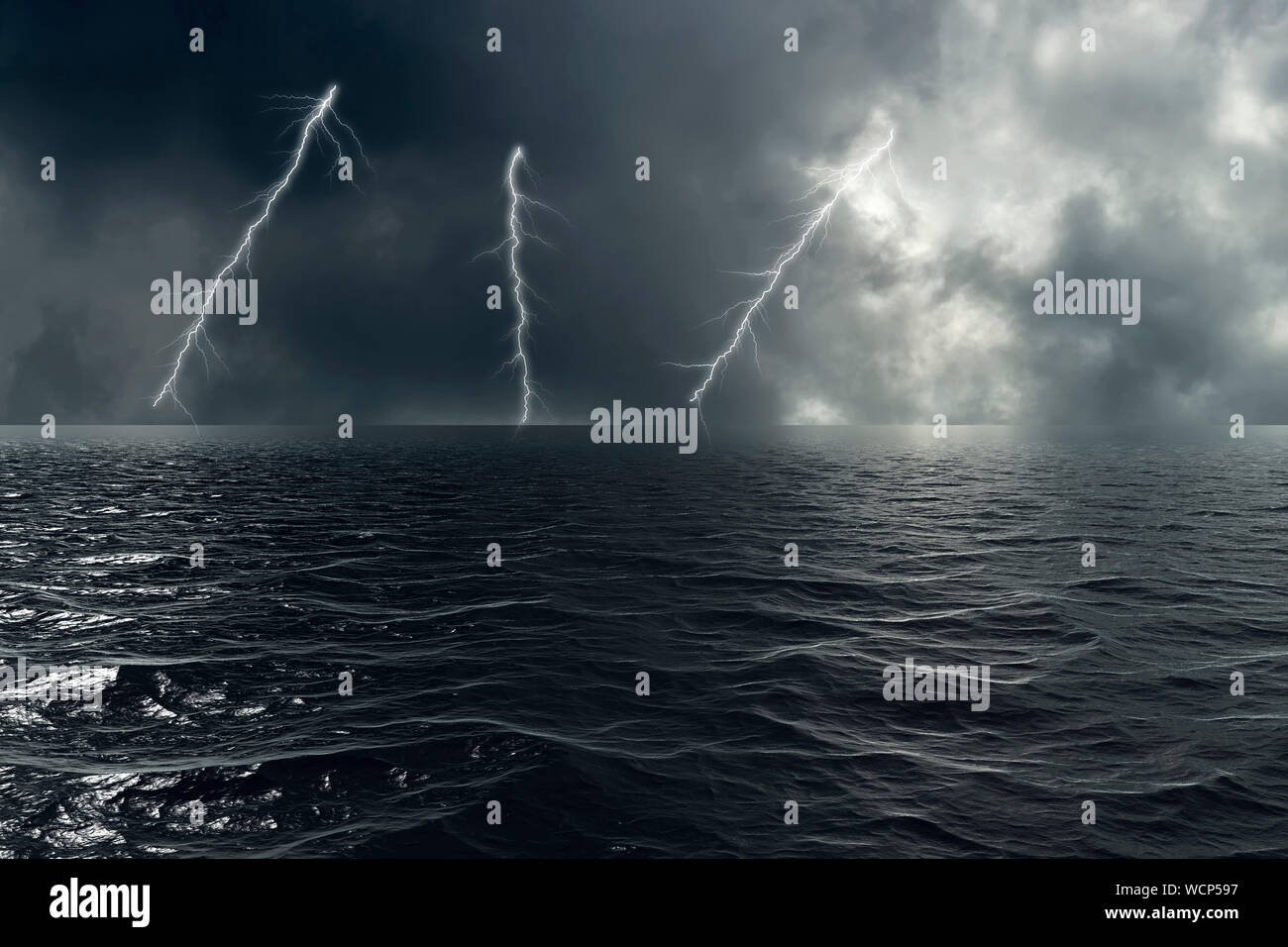 Stormy weather on the ocean with lightning Stock Photo - Alamy