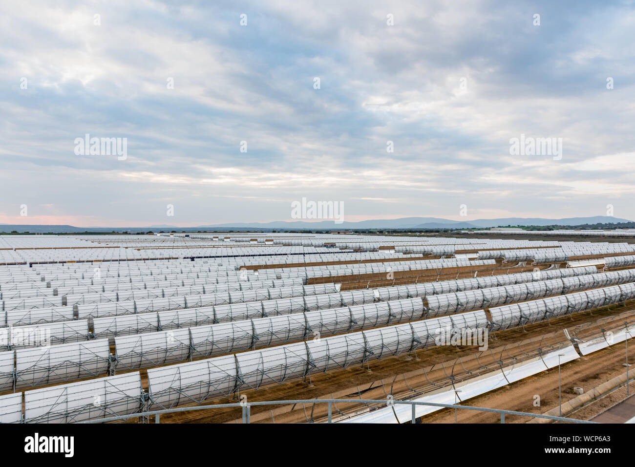 View of the concentrators and solar panels of the solar thermal power ...
