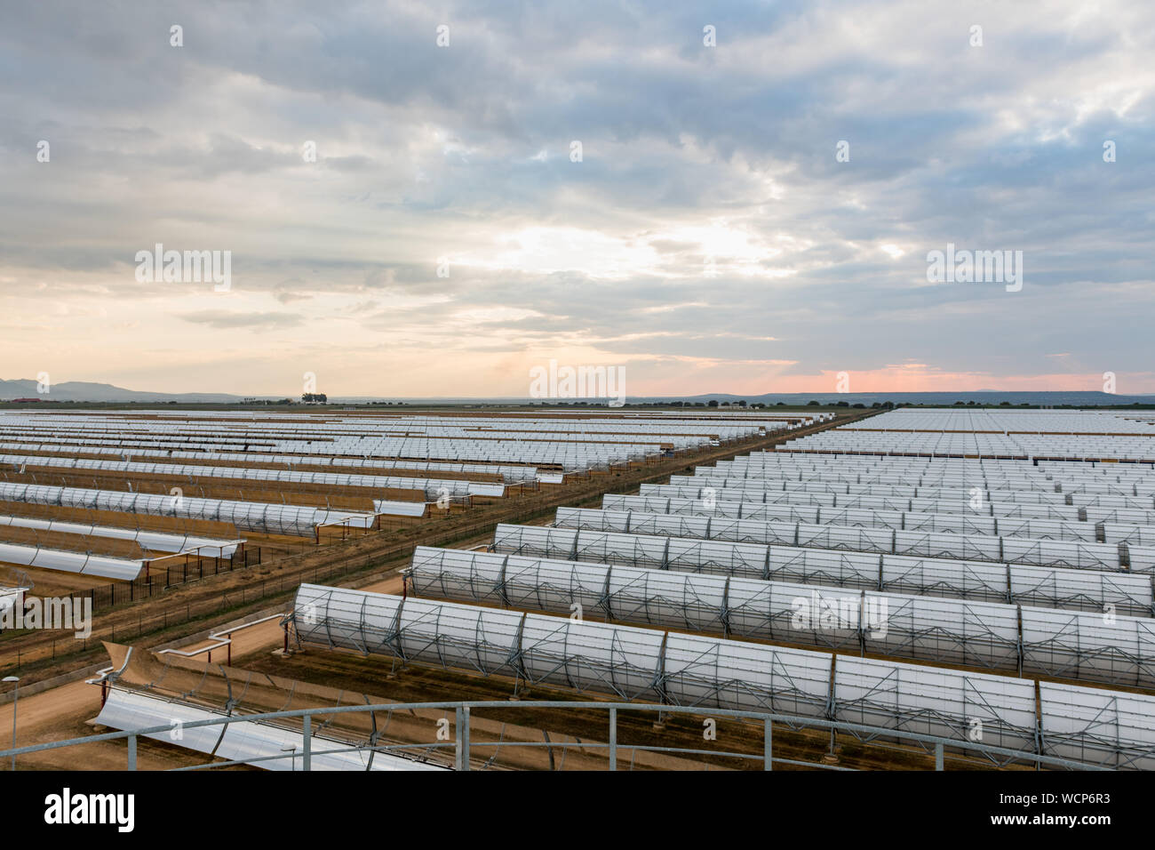 View of the concentrators and solar panels of the solar thermal power ...
