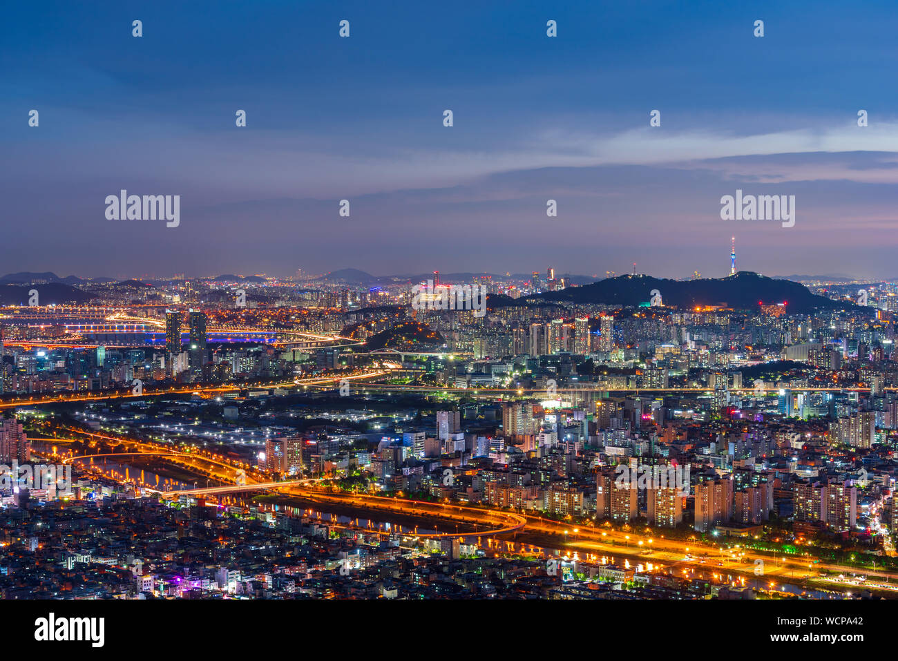 Sunset at Seoul City Skyline,South Korea Stock Photo - Alamy