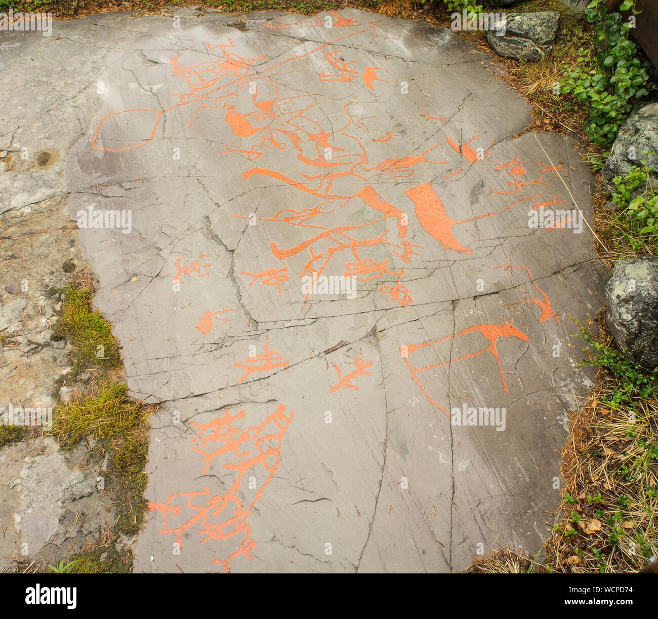 Rock art in Alta Fjord, Norway. Ancient symbols, real drawing, texture ...