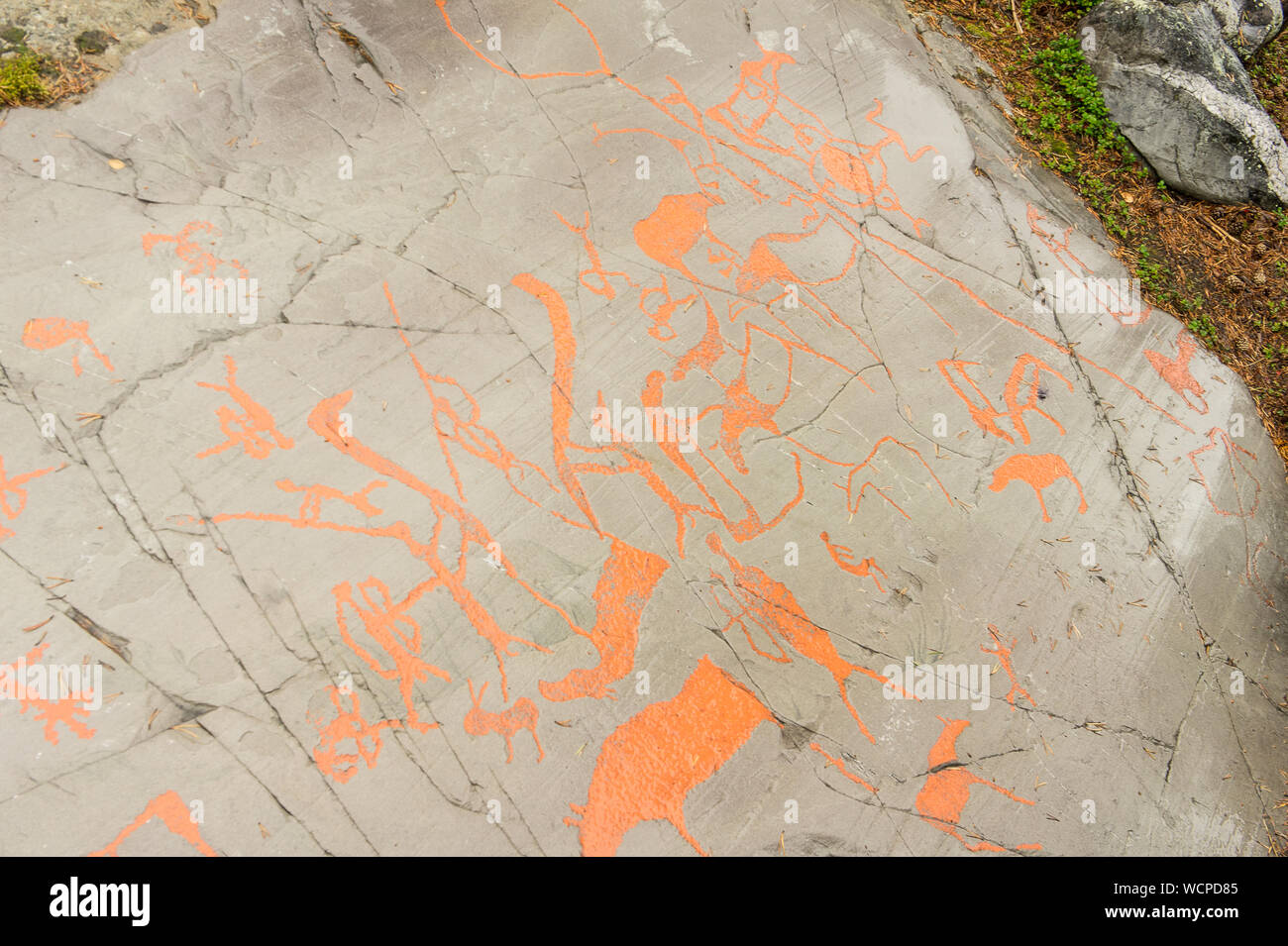 Rock art in Alta Fjord, Norway. Ancient symbols, real drawing, texture ...