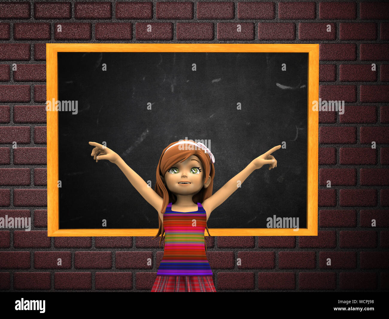 Illustration of cartoon girl in front of a chalkboard Stock Photo - Alamy