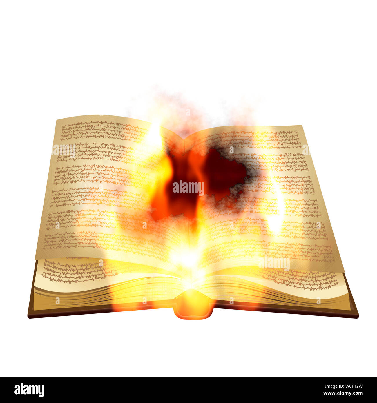 Abstract opened burning book on white background Stock Photo - Alamy