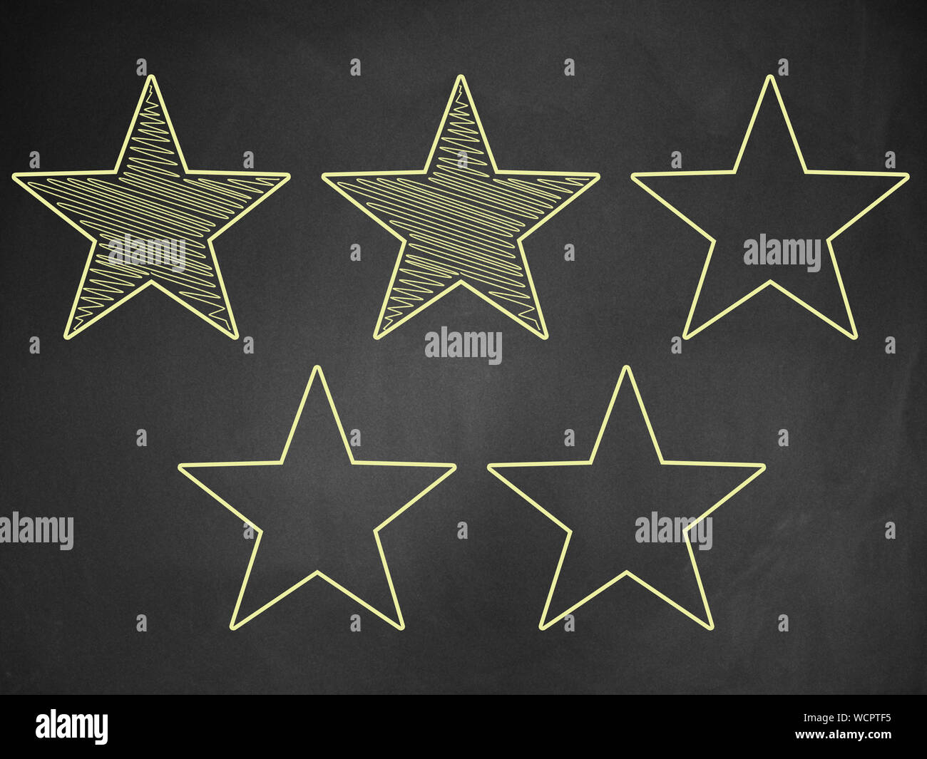 Illustration of five stars ratings yellow written on blackboard ...