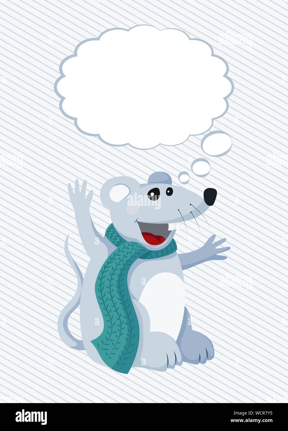 Flat Rat with thought cloud vector illustration. Mouse and thinking ...