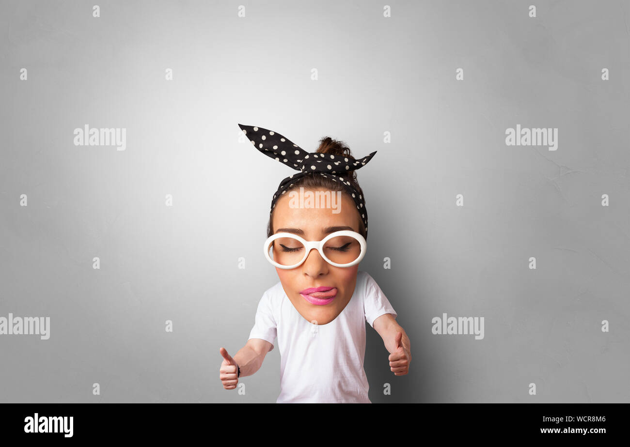 Big head on small body with copy space Stock Photo - Alamy