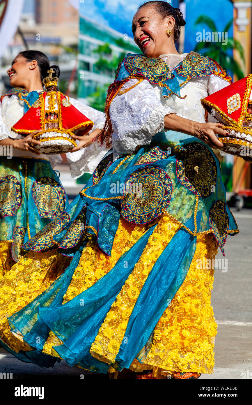 Filipino Women Dancing In The Kasadyahan Contest, Dinagyang Festival ...