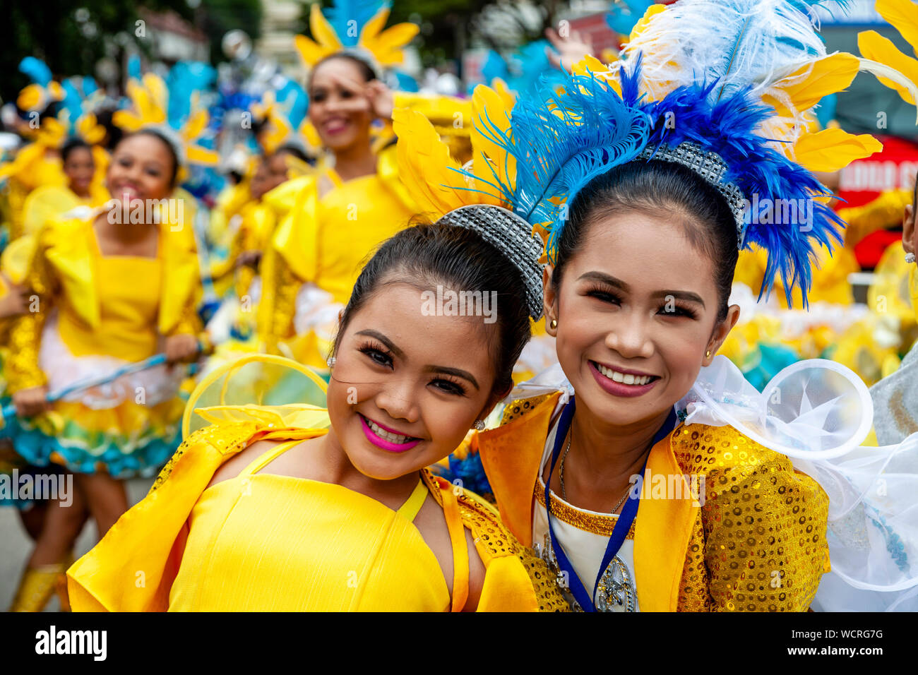 Filipino Schoolchildren Pose For A Photo During The Tambor Trumpa ...