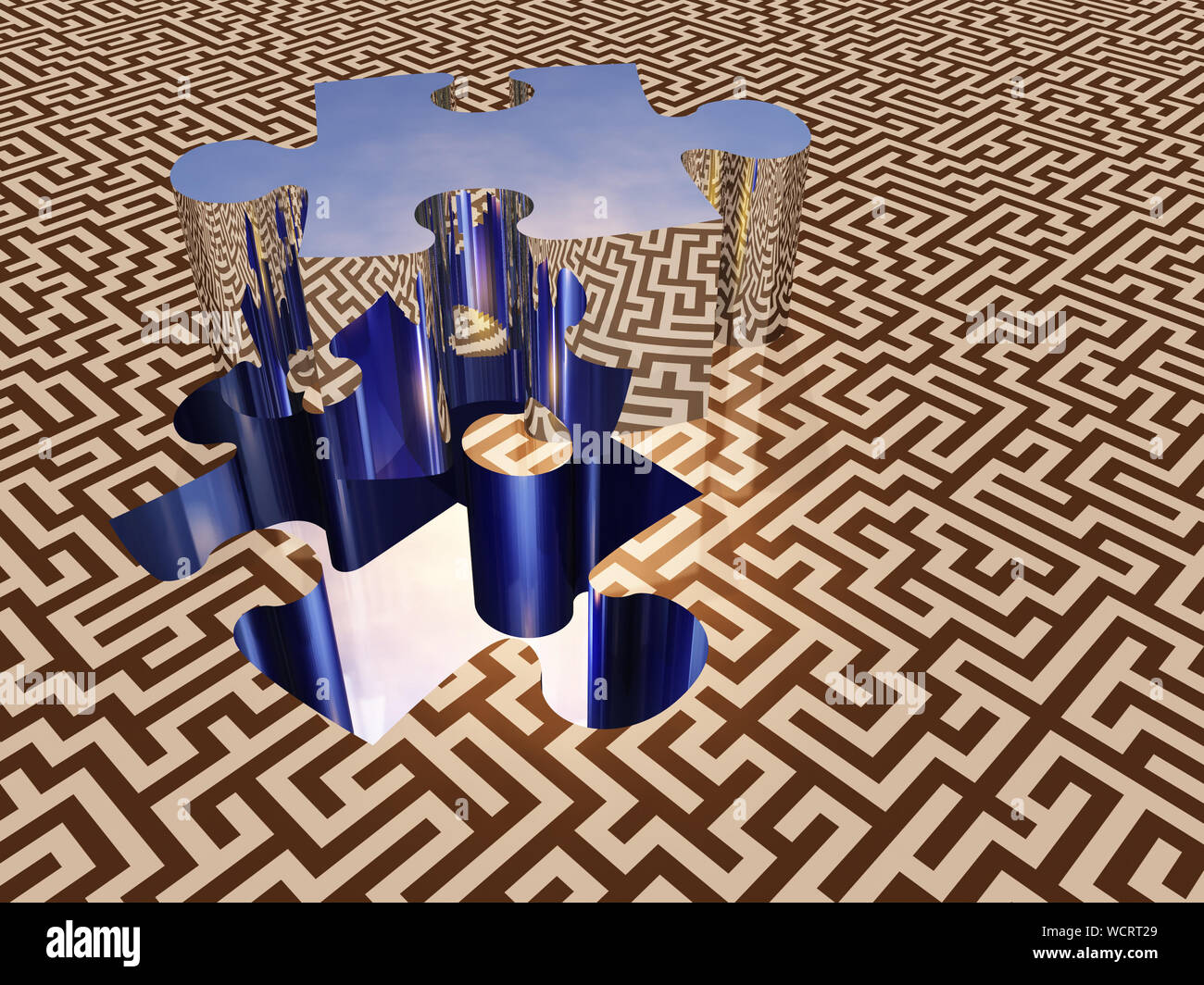 Puzzle piece on maze surface Stock Photo - Alamy