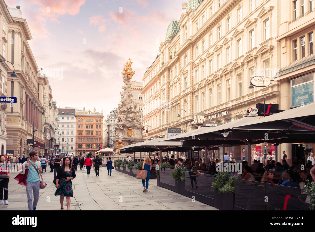 View of the main pedestrian and shopping street of Vienna Graben ...