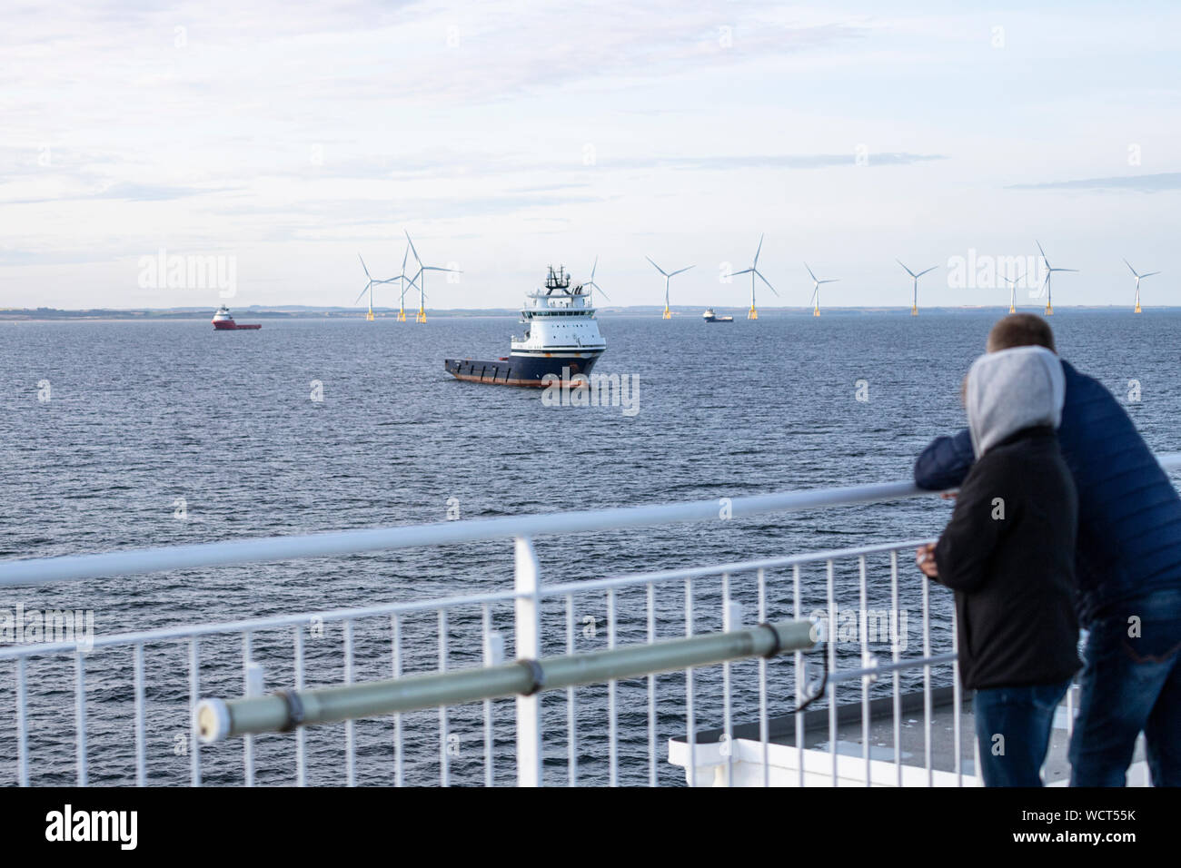 Ferry passengers looking the European Offshore Wind Deployment Centre ...