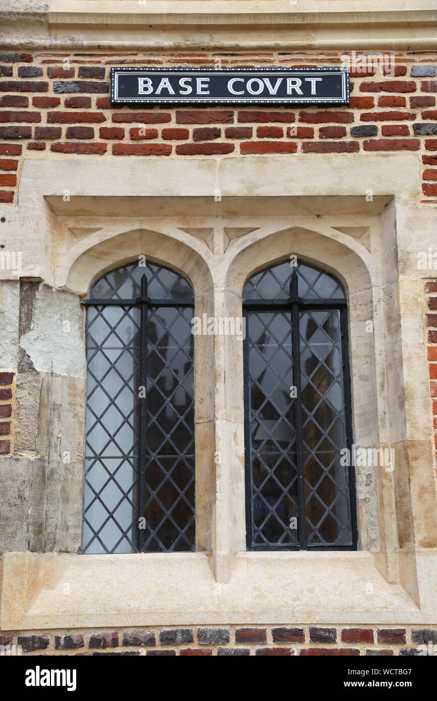 Window detail and sign, Base Court, Hampton Court Palace, East Molesey ...