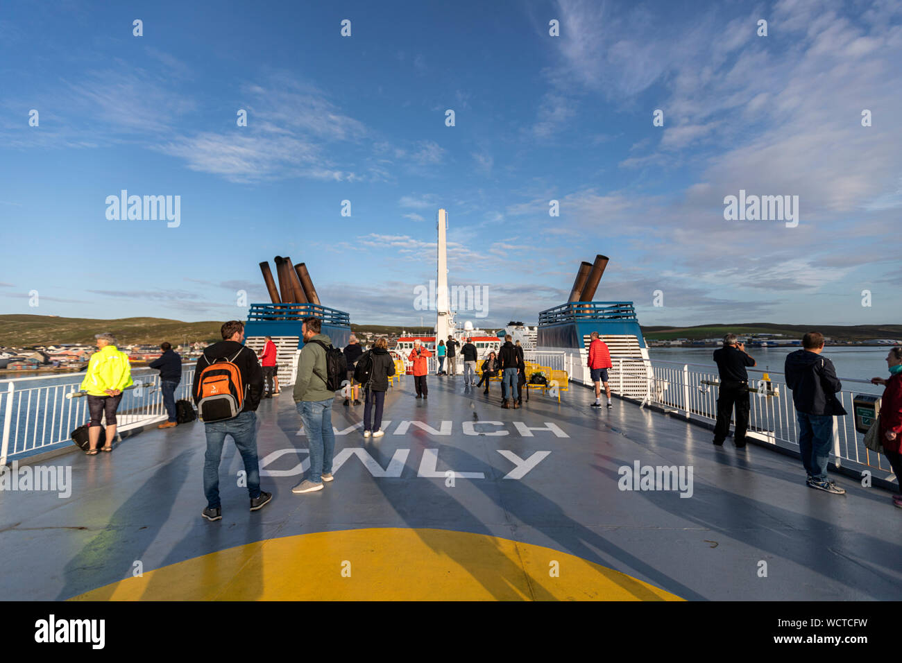 Tourists in the top deck of MV Hrossey ferry NorthLink Ferries, Lerwick ...