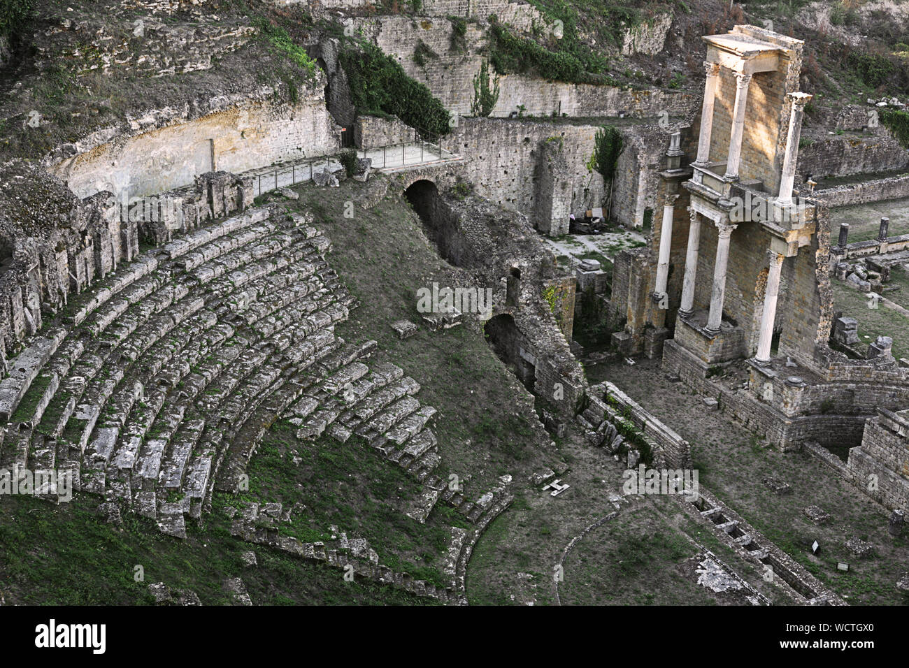The ruins of the Roman Theatre, Volterra, Tuscany, Italy, excavated in ...