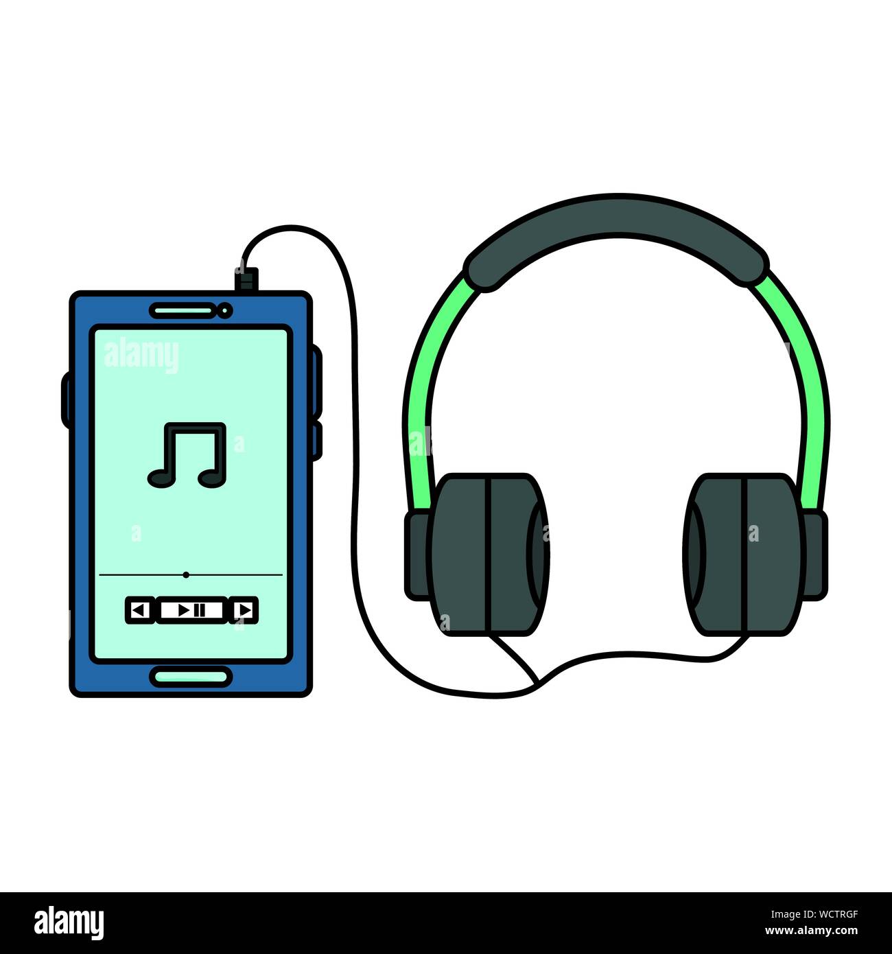 smartphone with music player application and earphones vector ...