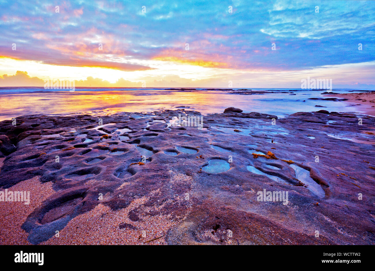 Sunrise At Shelly's beach Caloundra Queensland Australia Stock Photo ...