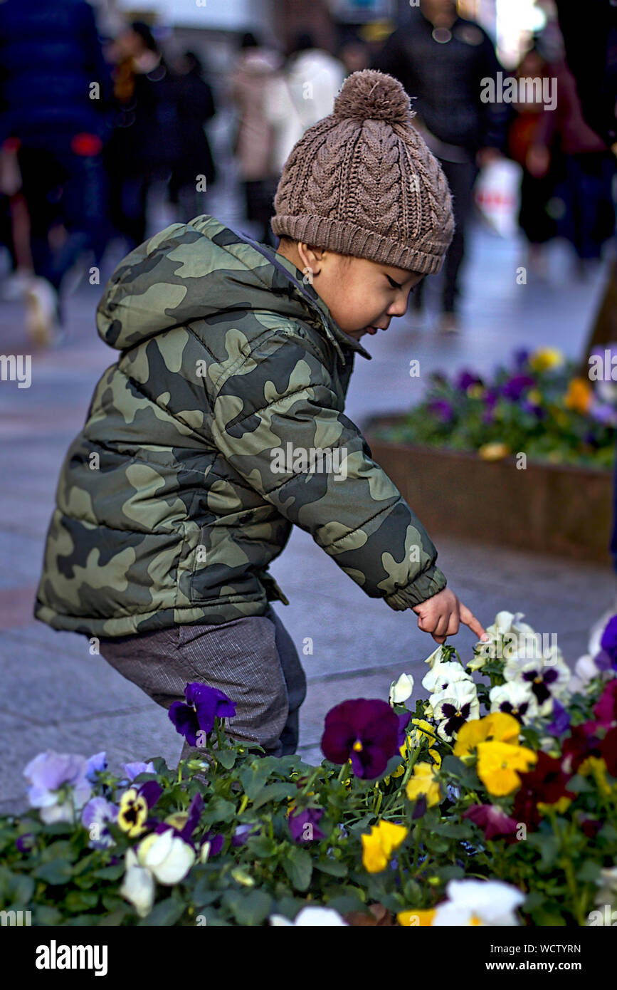 Boy with flowers in hat hi-res stock photography and images - Alamy
