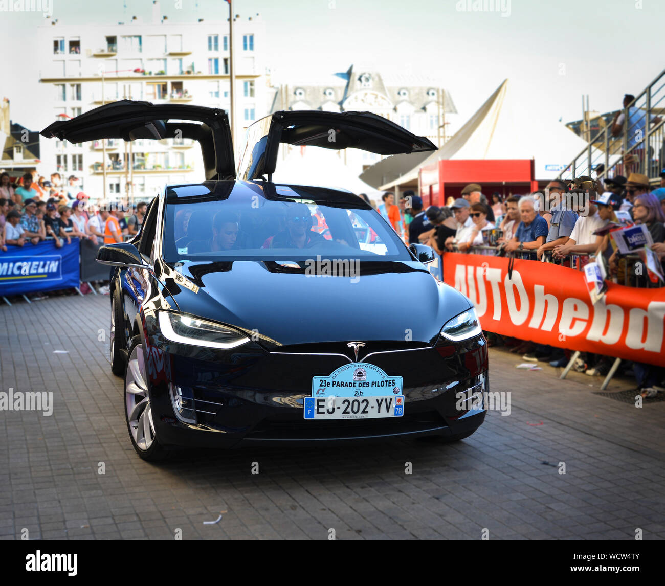 LE MANS, FRANCE - JUNE 16, 2017: New Tesla is American electric car is ...
