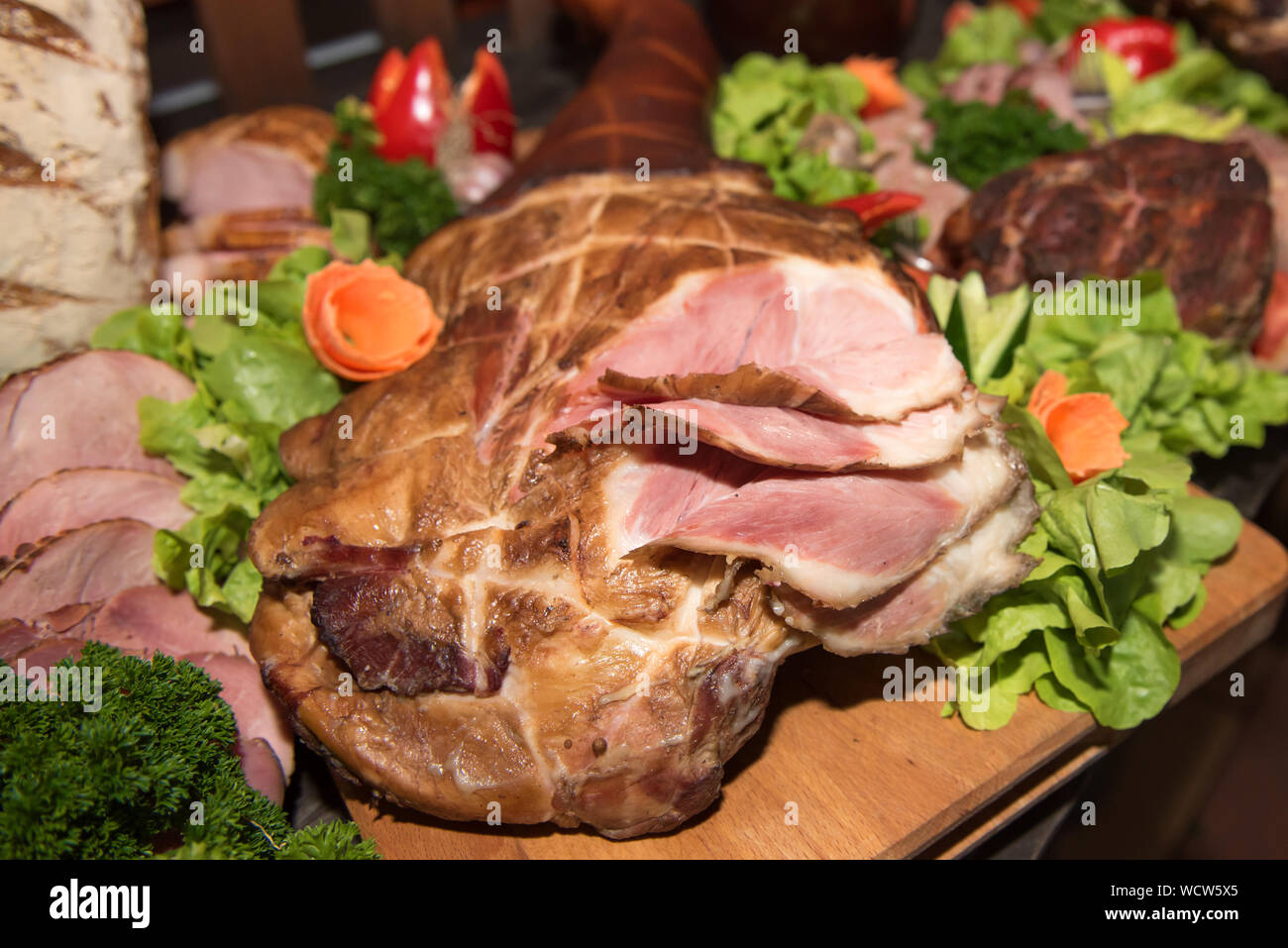 full table of traditional homemade sausage Stock Photo - Alamy